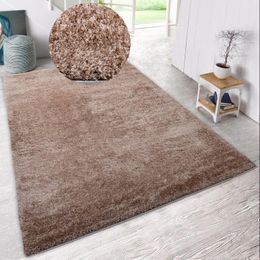 my home Hochflor-Teppich &raquo;Malin&laquo; rechteckig 43 mm H&ouml;he Shaggy in Uni-Farben, einfarbig, leicht gl&auml;nzend, besonders weich beige Kunstfaser B : 80cm 1 