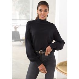Lascana Strickpullover mit kleinem Stehkragen, Feinstrickpullover, casual-chic schwarz 40/42 Strickpullover