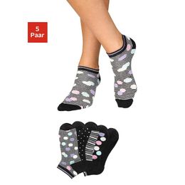 Bench. Damen Sneakersocken &raquo;Damen bunte S&ouml;ckchen, unterschiedliche Designs&laquo; Packung, 5 Stk. tlg. gestreift und gepunktet schwarz 35-38