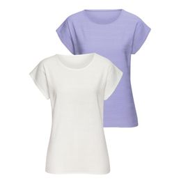 Vivance Damen Kurzarmshirt &raquo;mit modischer Streifenstruktur&laquo; 2er-Pack, mit modischer Streifenstruktur aus reiner Baumwolle beige 44/46