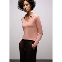 Street One Damen Street One Langarm-Poloshirt in Melange-Optik und mit Ripp-Struktur rosa 36