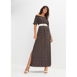 bonprix Damen bonprix Maxikleid &raquo;Maxikleid aus reiner Viskose&laquo; f&uuml;r modernen Look, aus Viskose, mit freien Schultern schwarz 50, N-Gr