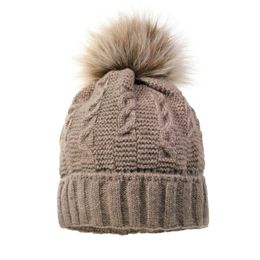 MaxiMo Jungen MaxiMo Strickm&uuml;tze angenehmer Materialmix, gef&uuml;ttert, Bommel, breiter Umschlag braun 51