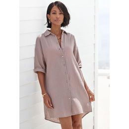 Beachtime By Lascana Damen Beachtime by Lascana Longbluse lange Hemdbluse aus Musselinware beige 34