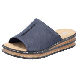 Rieker Damen Pantolette Keilabsatz, Sommerschuh, modische Keilsohle blau 40