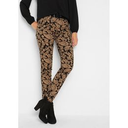 bonprix Damen bonprix Stretch-Hose &raquo;Stretch-Hose bedruckt&laquo; mit Elasthan-Anteil, Slim fit Passform, mit modischem Druck schwarz 54, N-Gr