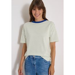 Cecil Damen T-Shirt Jerseyshirt mit Streifen, Baumwolle gr&uuml;n XS (36)