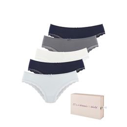 Lascana Damen Lascana Jazz-Pants Slips 5er-Pack, aus elastischer Baumwolle mit zarter Spitze, mit Aufbewahrungsbox blau 48/50