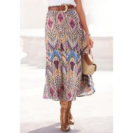 Lascana Damen Lascana Plisseerock &raquo;aus leichter Chiffonware mit Ethnodruck&laquo; sommerlicher Midirock, modischer Faltenrock, eleganter Sommerrock bunt 40