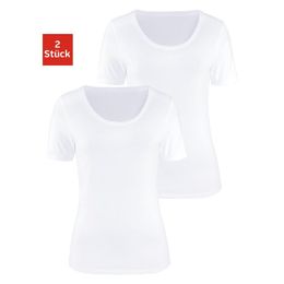 Vivance Damen T-Shirt &raquo;aus elastischer Baumwoll-Qualit&auml;t&laquo; 2er-Pack, aus elastischer Baumwoll-Qualit&auml;t, sommerlich leicht wei&szlig; 32/34