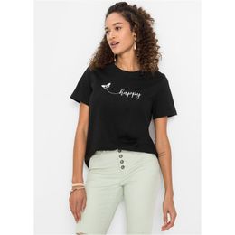 bonprix Damen bonprix T-Shirt &raquo;T-Shirt aus reiner Baumwolle&laquo; bequeme Passform, Kurzarm, mit Rundhalsausschnitt schwarz 36/38 (S)