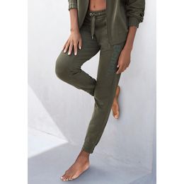 Bench. Loungewear Damen Homewearhose mit Rei&szlig;verschluss Taschen, Loungeanzug gr&uuml;n 32/34, N-Gr