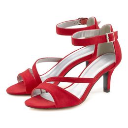 Lascana Damen Lascana Sandalette &raquo;offener Schuh, Riemchensandalette, Sommerschuh&laquo; High-Heel-Sandalette mit Riemchen VEGAN rot 40