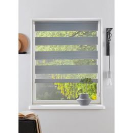 Bruno Banani Doppelrollo &raquo;NURI&laquo; Lichtschutz Sichtschutz ohne Bohren freih&auml;ngend Klemmfix-Doppelrollo, Querstreifen, NEUHEIT! grau Polyester 150cm, 1, 120cm