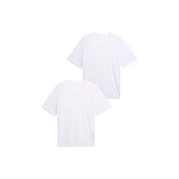 Tom Tailor Herren Tom Tailor T-Shirt Packung, 2 Stk. mit V-Ausschnitt, Doppelpack wei&szlig; S