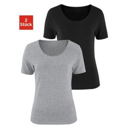 Vivance Damen T-Shirt &raquo;aus elastischer Baumwoll-Qualit&auml;t&laquo; 2er-Pack, aus elastischer Baumwoll-Qualit&auml;t, sommerlich leicht grau 48/50
