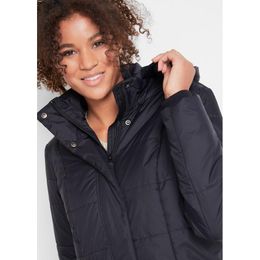 bonprix Damen bonprix Steppmantel &raquo;Steppmantel mit abnehmbarer Kapuze&laquo; mit abnehmbarer Kapuze, mit Eingrifftaschen, mit Stehkragen schwarz 42