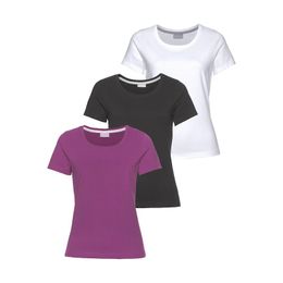 Eastwind Damen T-Shirt 3er-Pack, Kurzarm, h&uuml;ftlang, f&uuml;r die Freizeit, aus Baumwolle lila 44/46