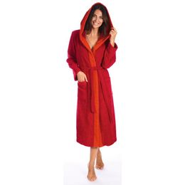 Egeria Damenbademantel &raquo;Benny, ideal f&uuml;r Sauna & Spa, Hotelbademantel, Morgenmantel&laquo; 1 Stk. mit Streifenbord&uuml;re rot Walkfrottee S L: 120cm