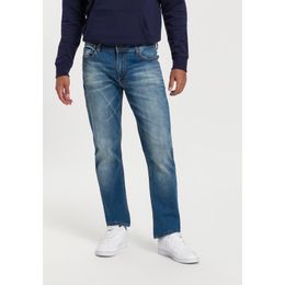 H.I.S. H.I.S Herren Straight-Jeans &raquo;DIX&laquo; gerade Beinform, niedrige Leibh&ouml;he, Used-Waschung blau 31, L&auml;nge 34