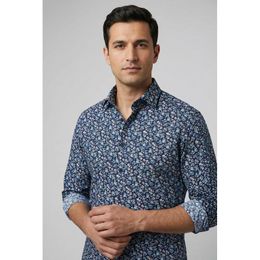 OLYMP Herren OLYMP Langarmhemd &raquo;Luxor&laquo; Businesshemd, New-Kentkragen, floraler Print, modern fit blau 40, N-Gr