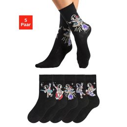H.I.S. H.I.S Herren Socken Packung, 5 Paar tlg. mit Astronaut-Motiven schwarz 35-38