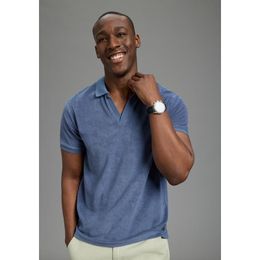 Delmao Herren DELMAO Poloshirt &raquo;sommerleichter Frottee&laquo; Regular Fit, mit V-Ausschnitt und Polokragen, unifarben blau 4XL (68/70)
