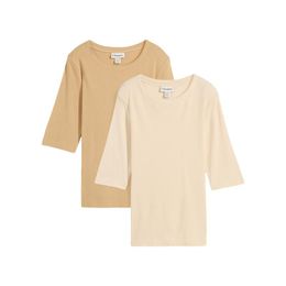 bonprix Damen bonprix T-Shirt Packung, 2er, aus Baumwoll-Elasthan-Mix, schmale Passform, Halbarm-Design beige 52/54 (XXL)