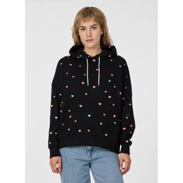Ragwear Damen Kapuzensweatshirt &raquo;PIRITA HEARTS&laquo;, mit seitlichen Eingrifftaschen und bunter allover Herzchenstickerei schwarz S