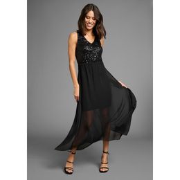 Laura Scott Damen Abendkleid Ohne Taschen mit Pailletten im Oberteil, Cocktailkleid schwarz 46, N-Gr