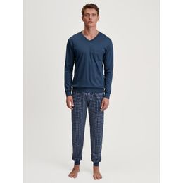 Calida Herren Calida Schlafanzug &raquo;Relax Streamline 1&laquo; 2 tlg. atmungsaktiv, weich, V-Ausschnitt, Brusttasche blau XL (56)