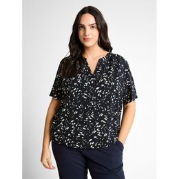 Tom Tailor Plus Damen Tom Tailor PLUS Kurzarmbluse mit Allover-Print - Gro&szlig;e Gr&ouml;&szlig;en schwarz-wei&szlig; 46