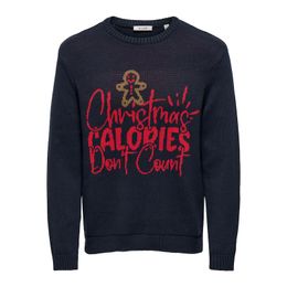Only & Sons Only & Sons Herren ONLY & SONS Rundhalspullover &raquo;ONSX-MAX REG TEXT CREW KNIT&laquo; blau L