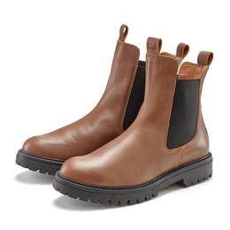 ELBSAND Damen Stiefelette &raquo;Chelseaboots, Schlupfstiefel, Bikerboots, Sommerstiefelette&laquo; aus Leder mit Stretch-Eins&auml;tzen, Lederstiefelette schwarz 38