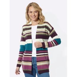 Sieh an! Long-Strickjacke in aubergine-violett-geringelt | Gr.: 42