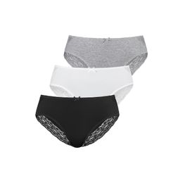 Vivance Damen Jazz-Pants Slips 3er-Pack, aus elastischer Baumwolle mit floraler Spitze beige 40/42