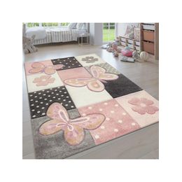 KADIMA DESIGN Kinderteppich Schmetterlinge-Patchwork Kinderzimmer in Mehrfarbig | Gr.: 160cm rund