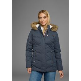 Polarino Damen Steppjacke mit Kapuze mit abnehmbarer Kapuze, mit Fellimitat, viele Taschen blau 40