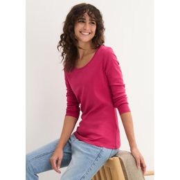 bonprix Damen bonprix Langarmshirt leicht taillierte Passform, Rundhalsausschnitt, aus reiner Baumwolle rosa 40/42 (M)
