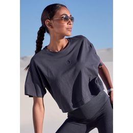 Lascana Damen Lascana Kurzarmshirt T-Shirt, weite Form mit Lagen-Look grau XS (32/34)