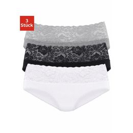 Vivance Damen Slip 3er-Pack, aus elastischer Baumwolle mit floraler Spitze schwarz-wei&szlig; 48/50