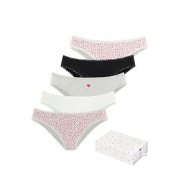 Lascana Damen Lascana Jazz-Pants Slips &raquo;Geschenk Box&laquo; 5er-Pack, mit s&uuml;&szlig;en Herzchen-Prints und aus elastischer Baumwoll-Qualit&auml;t bunt 44/46