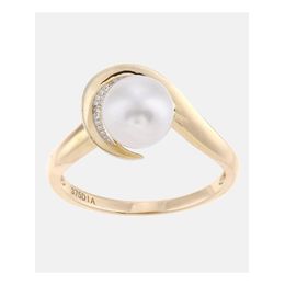 Diamant L'&eacute;ternel Ring aus 375 Gelbgold mit 0.06 Karat Diamant mit Perle | Gr.: 54