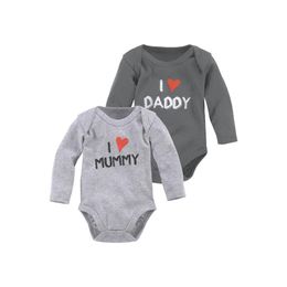 Kidsworld Jungen Kidsworld Langarmbody &raquo;2er Pack Baby-Bodies, Mummy & Daddy&laquo; Packung, 2, 2 Stk. aus Bio-Baumwolle grau 50/56, N-Gr