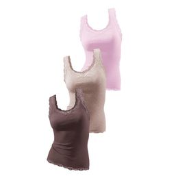 H.I.S. H.I.S Damen Tanktop &raquo;mit Spitze&laquo; 3er-Pack, aus reiner Baumwolle, Feinripp, sommerlich leicht rosa 48/50