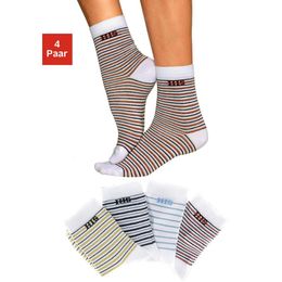 H.I.S. H.I.S Damen Basicsocken &raquo;Damen Herren Ringel und uni Socken&laquo; Packung, 4 Paar tlg. mit eingestricktem Markenlogo bunt 39-42