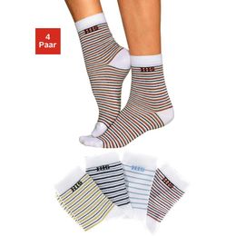 H.I.S. H.I.S Damen Basicsocken &raquo;Damen Herren Ringel und uni Socken&laquo; Packung, 4 Stk. tlg. mit eingestricktem Markenlogo bunt 35-38