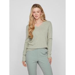 Vila Damen V-Ausschnitt-Pullover &raquo;VIRIL V-NECK L/S KNIT TOP - NOOS&laquo; Materialmix, regular fit gr&uuml;n L (40)