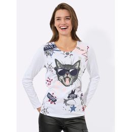 WITT WEIDEN Langarm-Shirt in marine-wei&szlig;-bedruckt | Gr.: 46