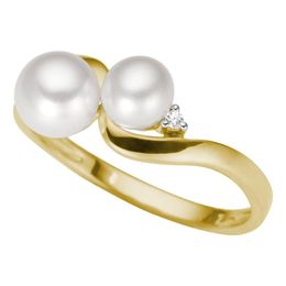 Firetti Damen Fingerring &raquo;Schmuck Geschenk Gold 375 Damenring Goldring Fantasie&laquo; mit Brillant - mit S&uuml;&szlig;wasserzuchtperle gold 16, 0,01 P2 = erkennbare 